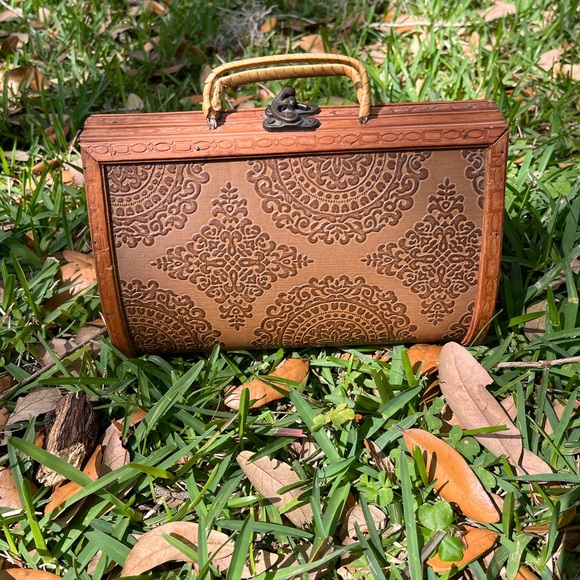 Vintage | Bags | Rare Vintage 94s Boho Box Bag Purse 1940s Wood Rattan ...